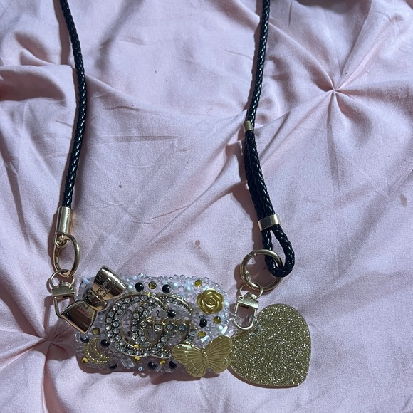 Hand Crafted | Accessories | Gold And Black Phone Attachment With ...